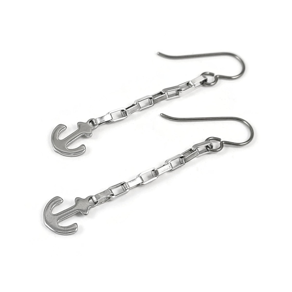 Anchor chain dangle titanium earrings – for rebel skin
