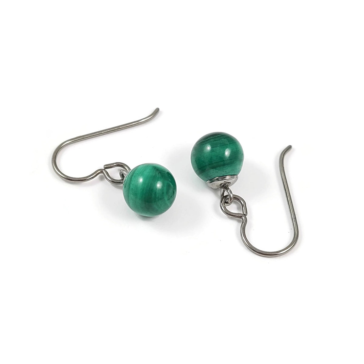 Malachite drop titanium earrings, Implant grade safe for sensitive ears ...