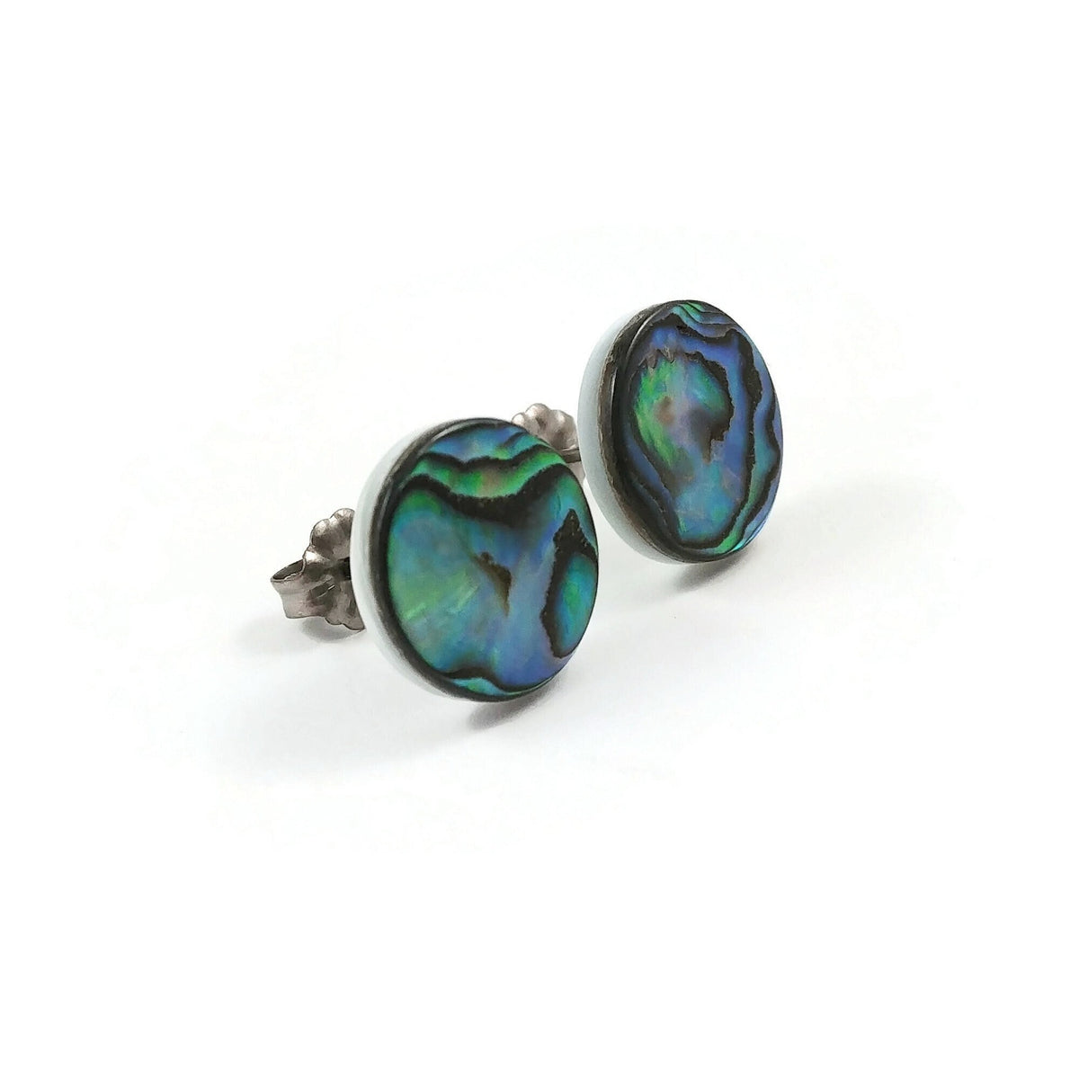 Abalone shell stud earrings, Pure implant grade titanium jewelry – for ...