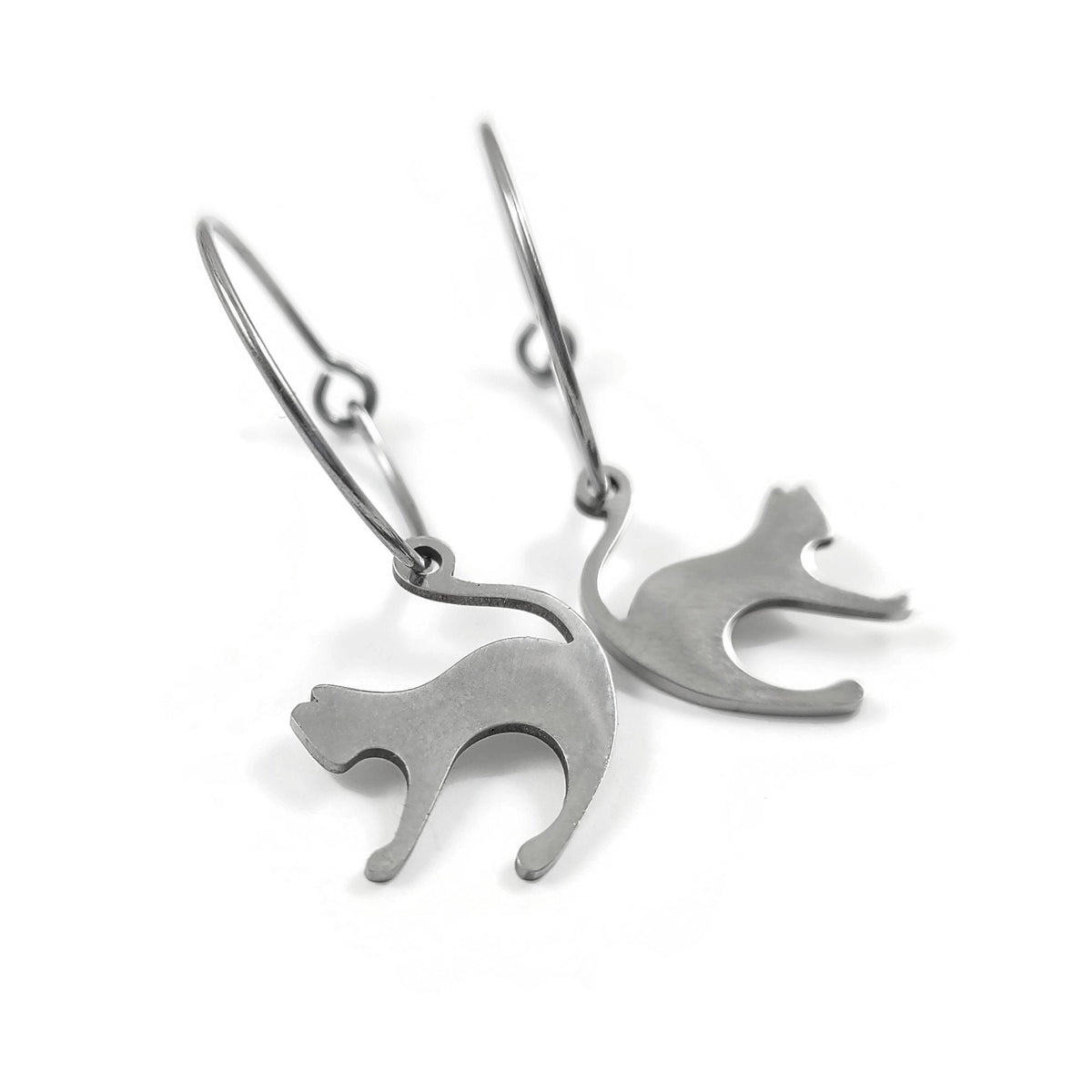 Fun cat titanium hoop earrings, Implant grade pure titanium jewelry ...